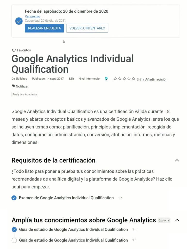 Examen de certificación de Google Analytics